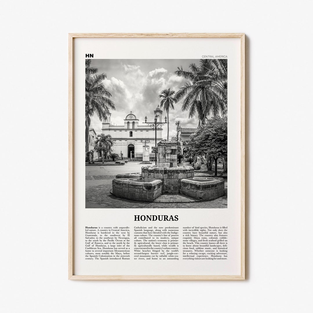 Honduras Print Black and White No 2, Honduras Wall Art, Honduras Poster ...