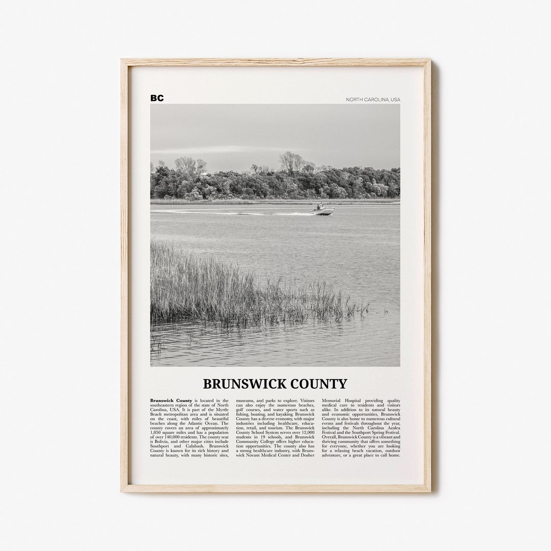 Brunswick County Poster schwarz weiß, Brunswick County Wandkunst ...