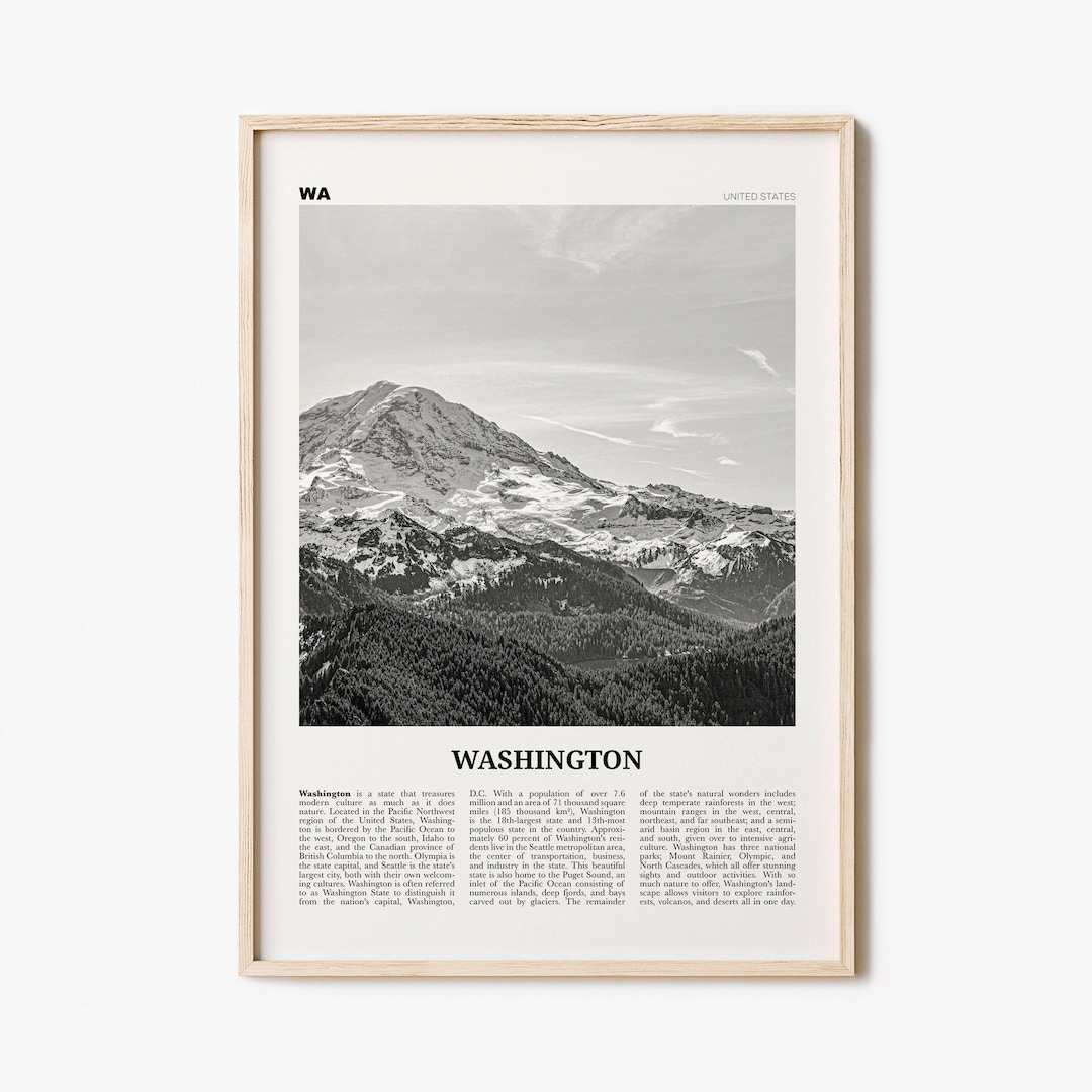 Washington State Print Black and White No 1, Washington State Wall Art ...