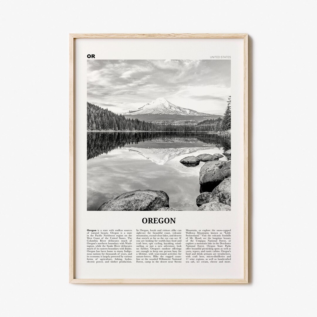 Oregon Print Black and White No 2, Oregon Wall Art, Oregon Poster ...