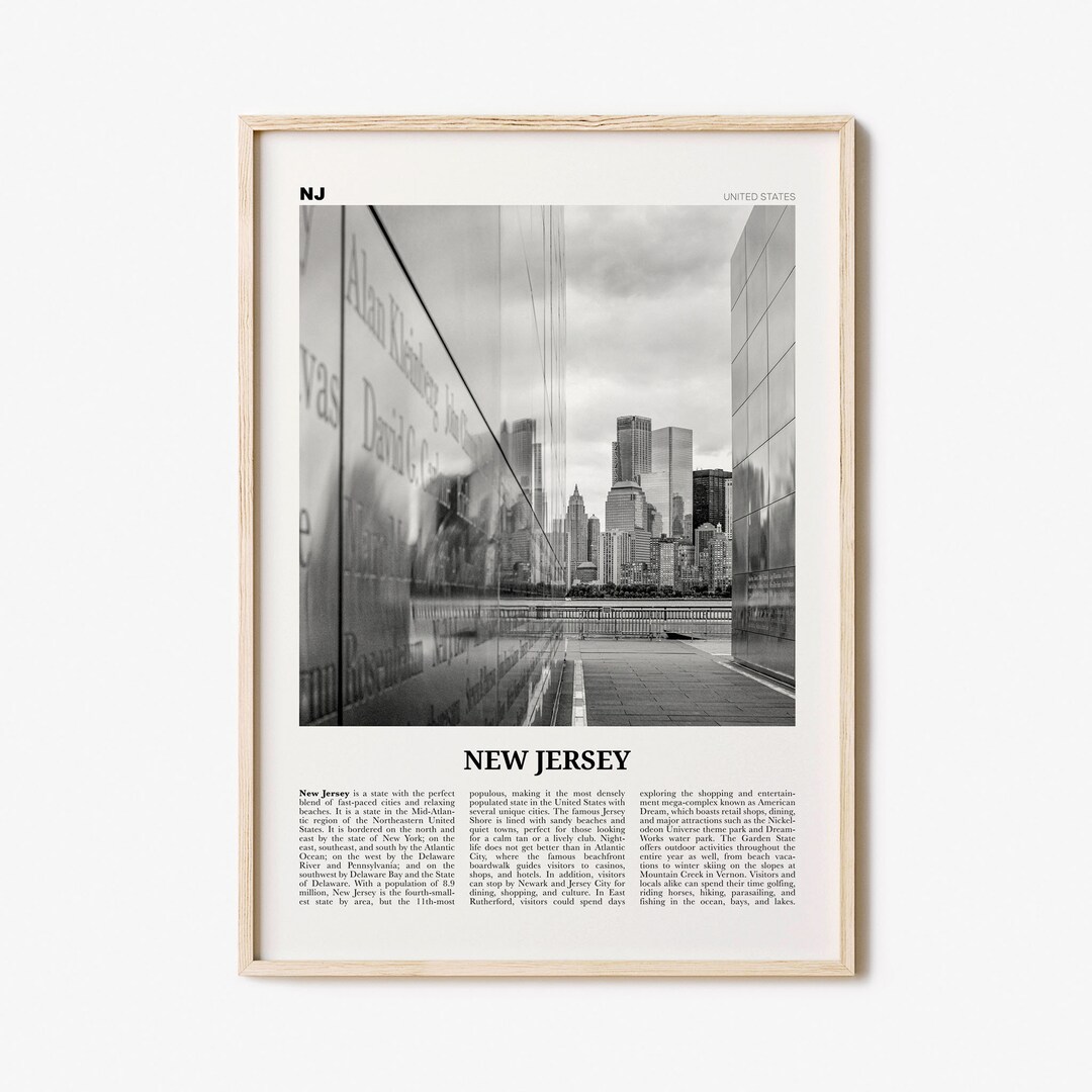New Jersey Print Black and White No 3, New Jersey Wall Art, New Jersey ...