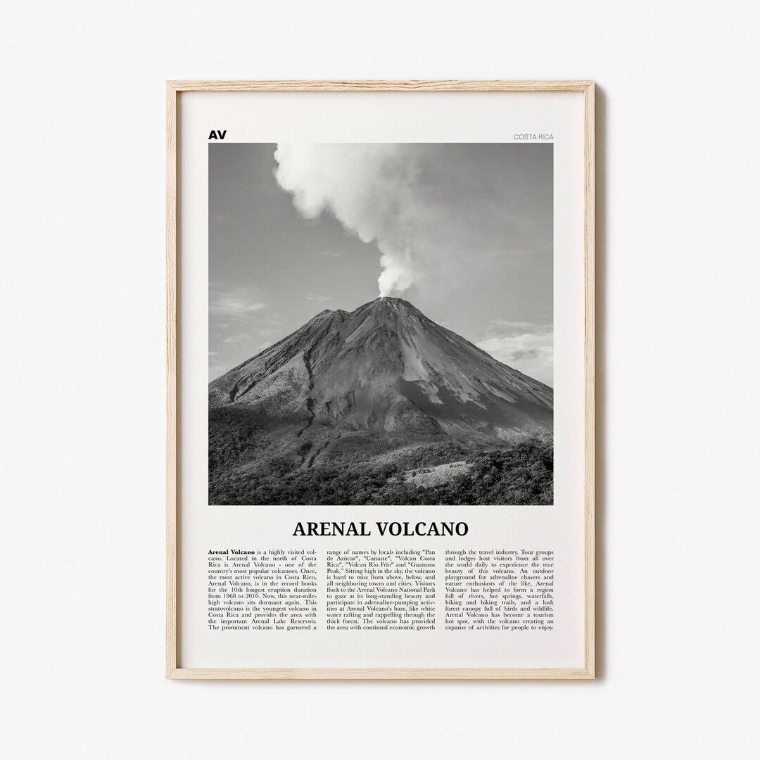 Arenal Volcano National Park Print Black and White, Arenal Volcano Wall ...