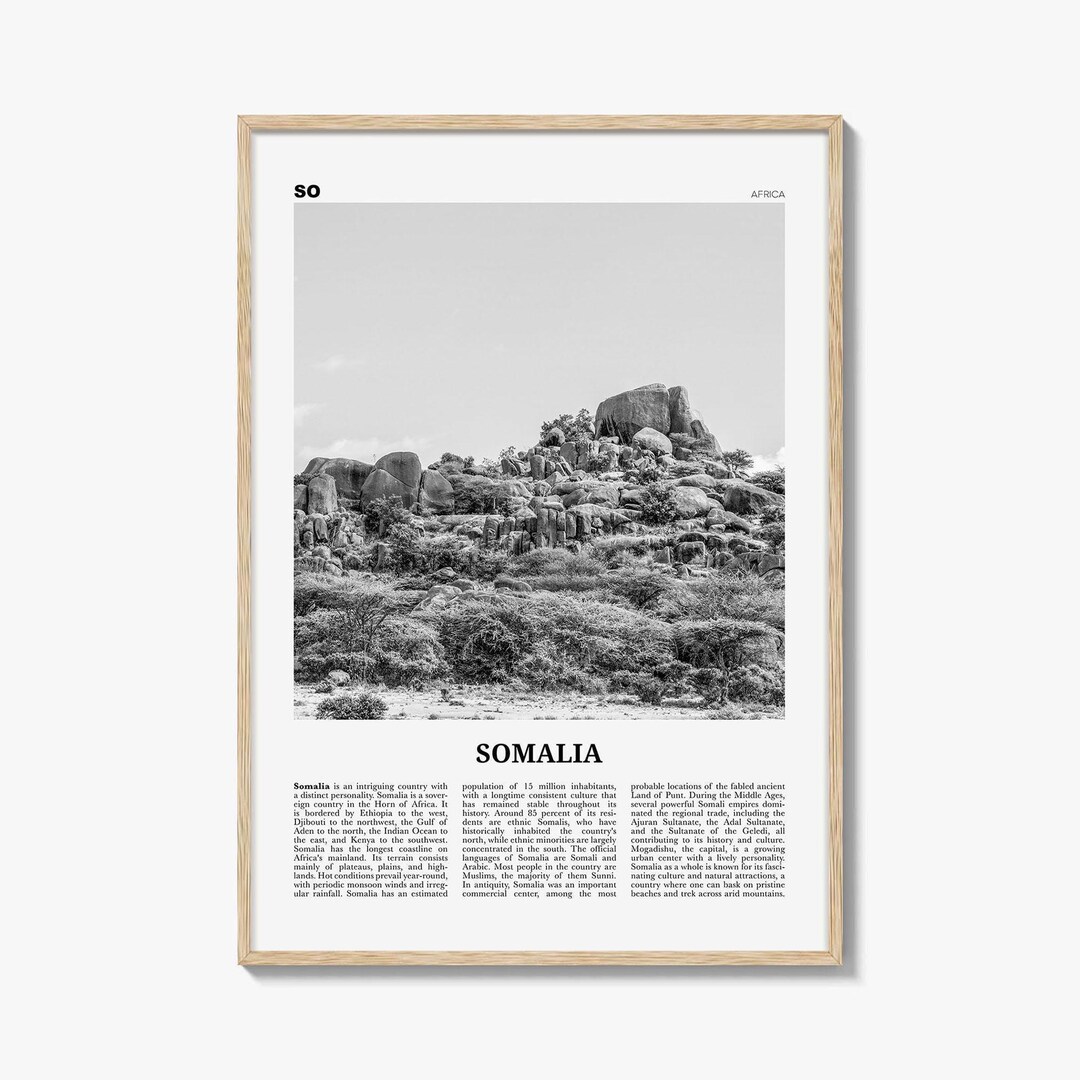 Somalia Poster Print Black and White, Africa Travel Wall Art, Nature ...