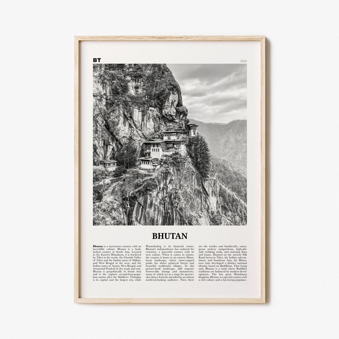Bhutan Print Black and White, Bhutan Wall Art, Bhutan Poster, Bhutan ...
