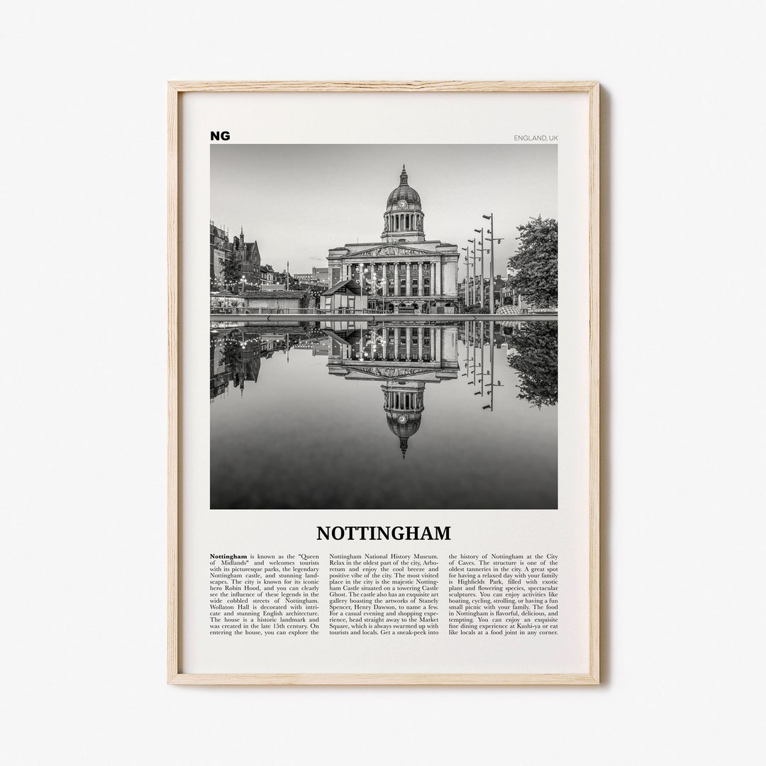 Nottingham Print Black and White, Nottingham Wall Art, Nottingham ...