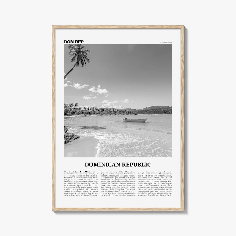 Poster della Repubblica Dominicana in bianco e nero, stampa murale di ...