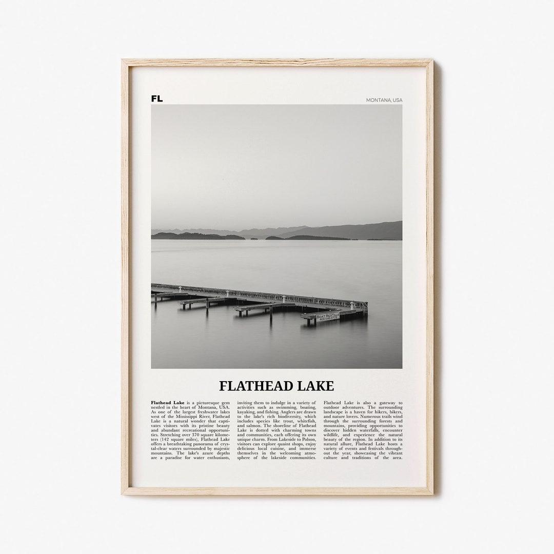 Flathead Lake Print Black and White, Flathead Lake Wall Art, Flathead ...