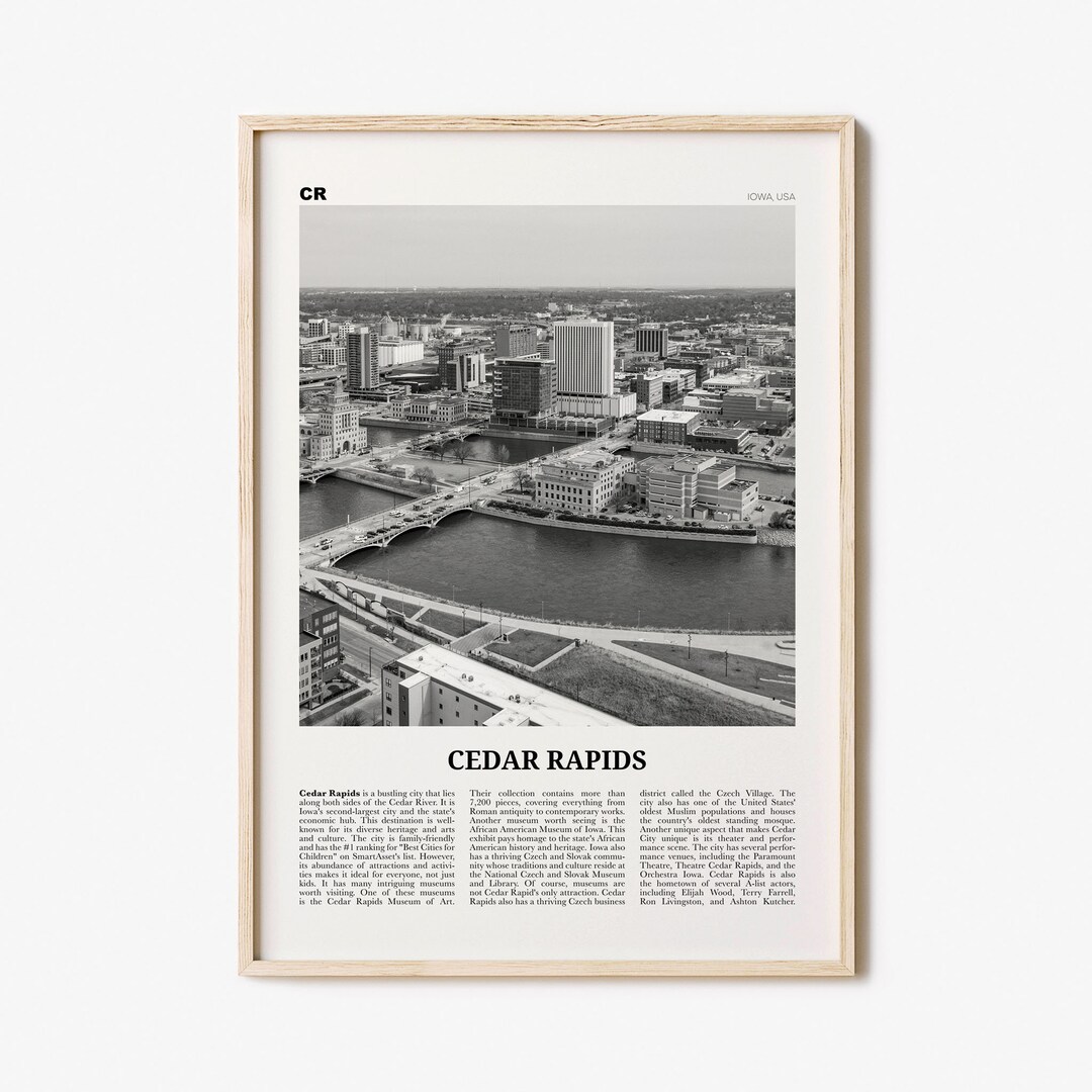 Cedar Rapids Print Black and White, Cedar Rapids Wall Art, Cedar Rapids ...