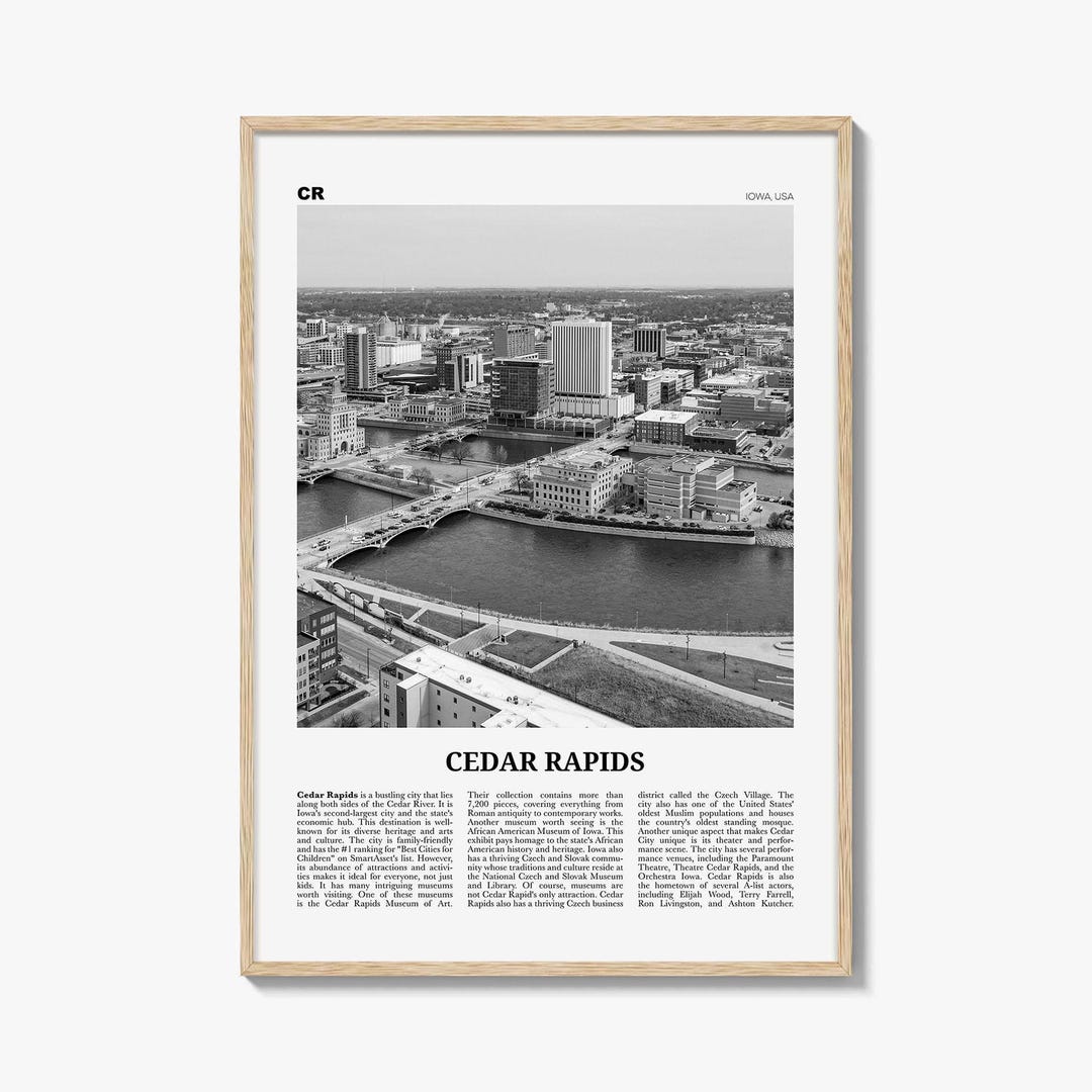 Cedar Rapids Poster Print Black and White, Iowa Travel Wall Art ...