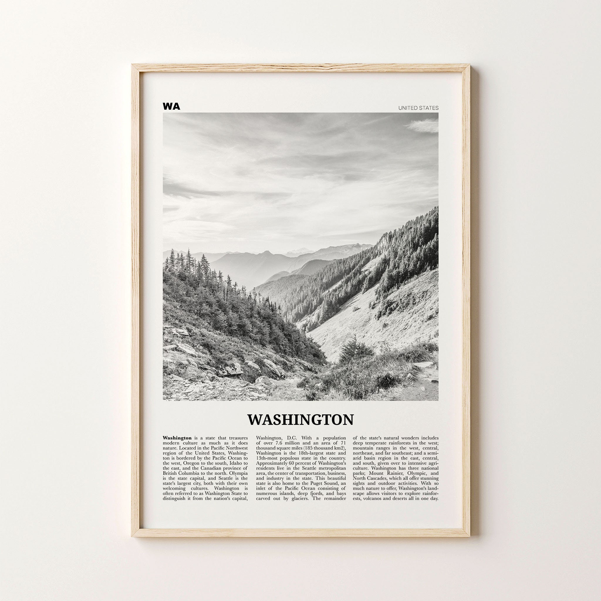 Washington State Print Black and White Landscape Washington | Etsy