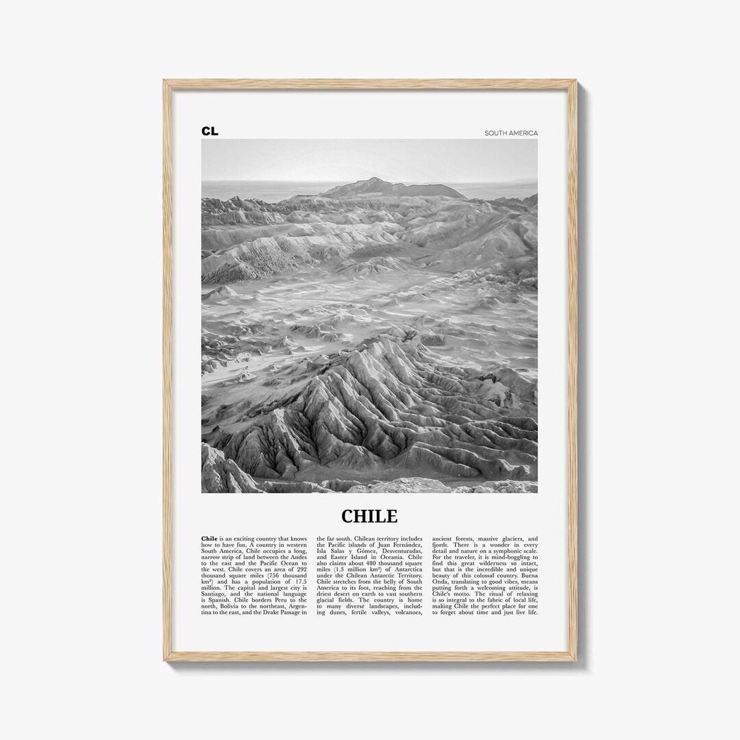 Chile Poster Print Black and White, Andes Mountains Photo, South ...
