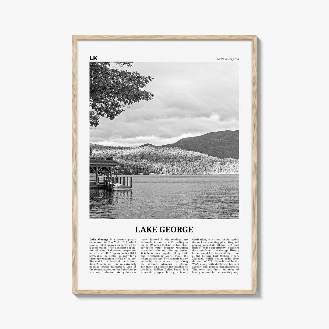 Lake George Print Black and White, Lake George Wall Art, Lake George ...