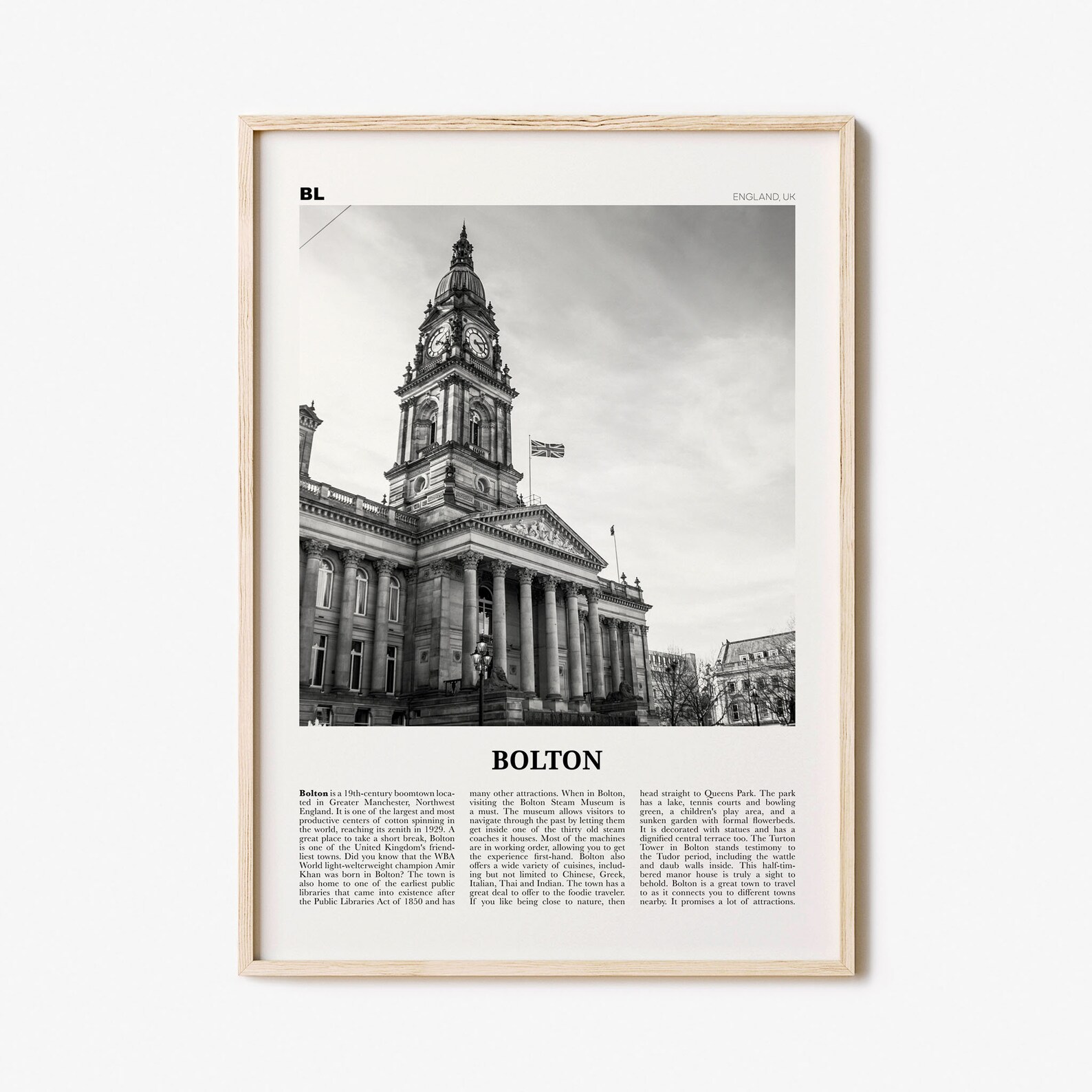 Bolton Print Black and White Bolton Wall Art Bolton Poster - Etsy