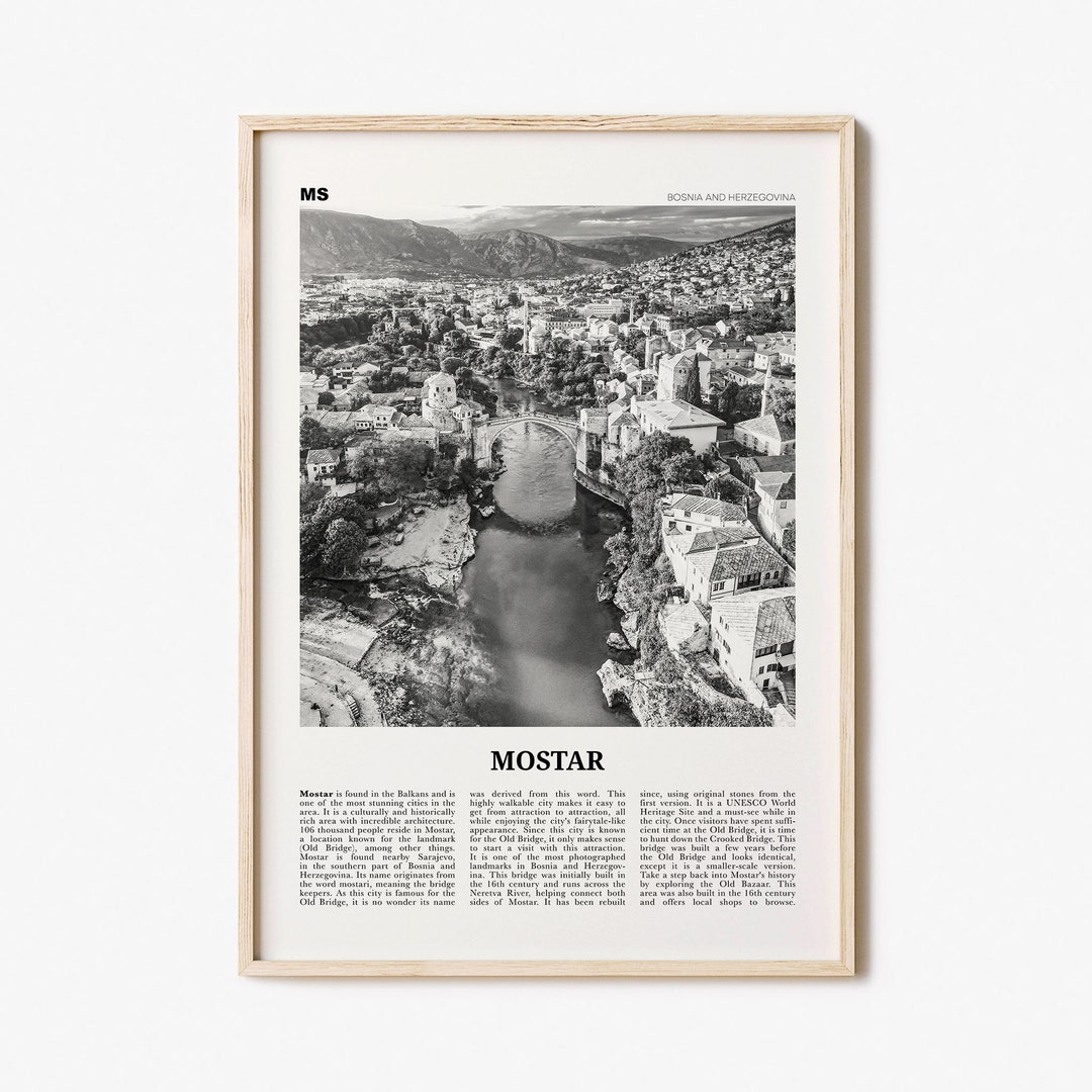 Mostar Print Black and White, Mostar Wall Art, Mostar Poster, Mostar ...