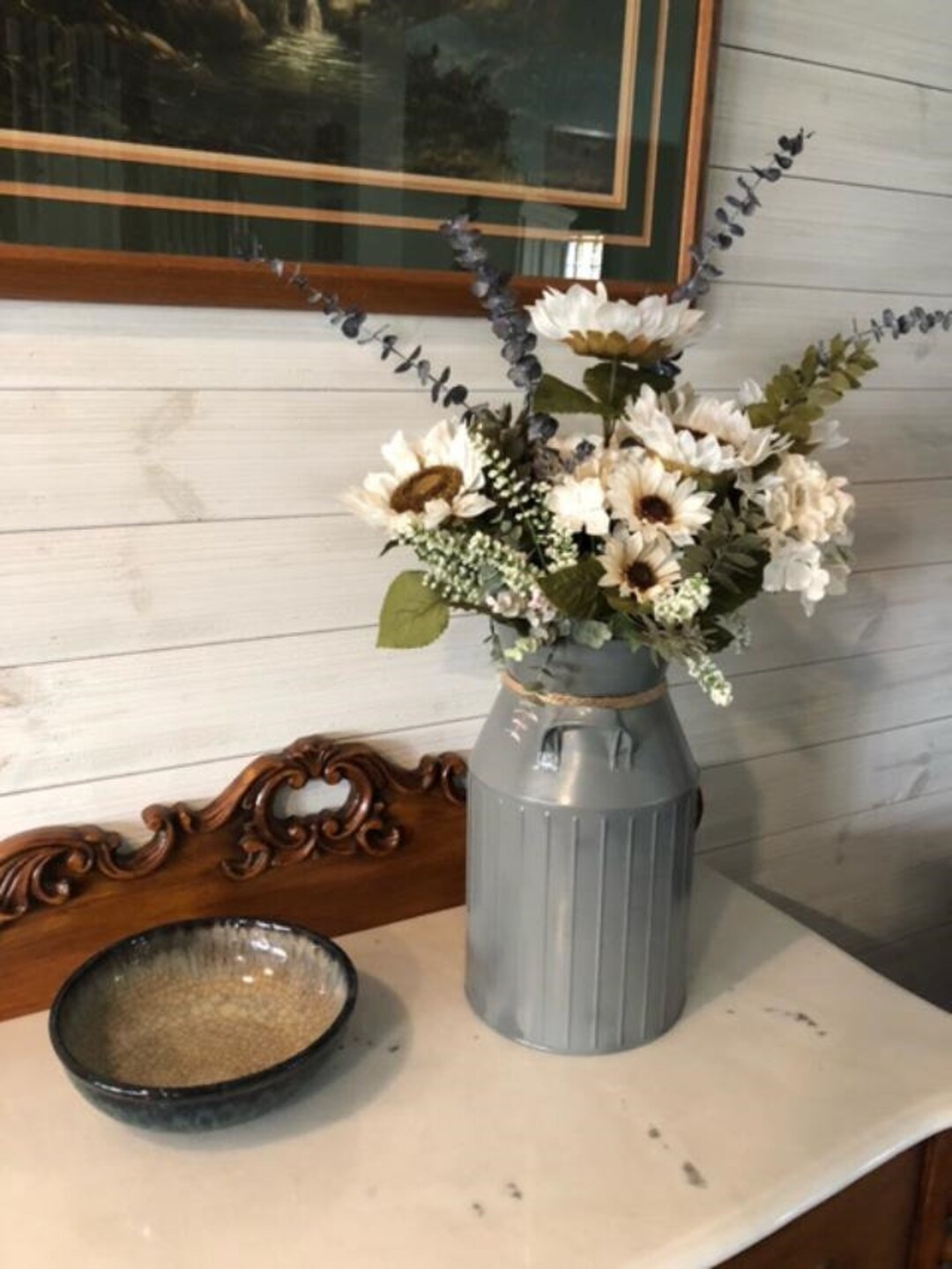 Rustic Farmhouse Decorative Galvanized Milk Jug With Cream Silk ...