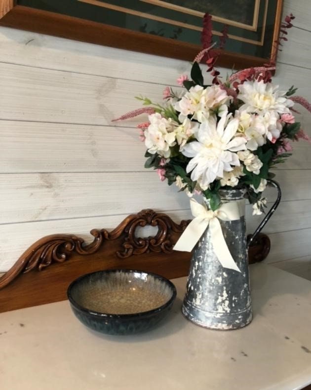 Rustic Farmhouse Decorative Galvanized Pitcher With Cream Silk Flowers ...