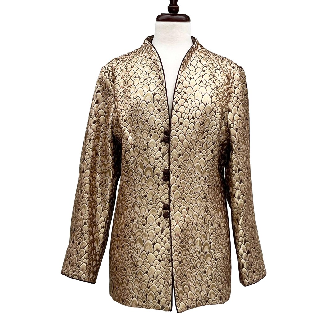 Womens Jacket With Handmade Frog Knot Closures, Brown, Gold Small ...