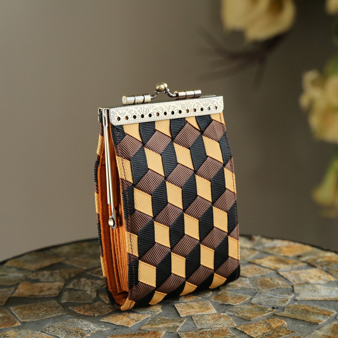 Geometric Woven Ribbon Card Holder Women's Credit Card - Etsy