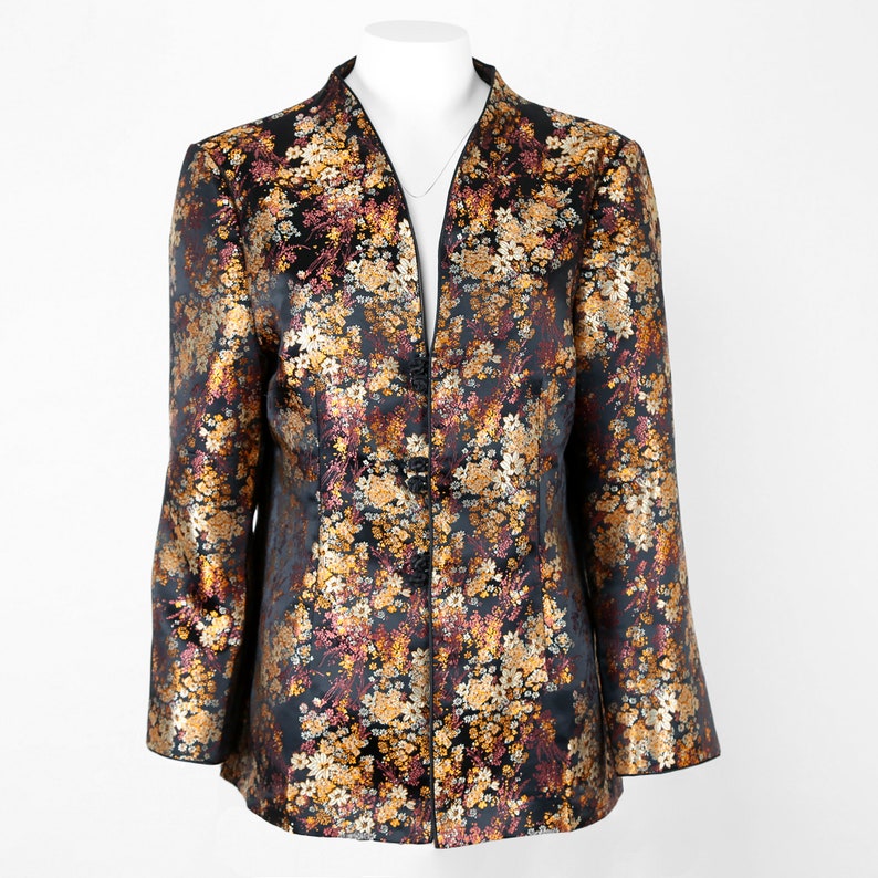 Floral Brocade Jacket: Black & Gold, Handmade Frog Knot - Etsy