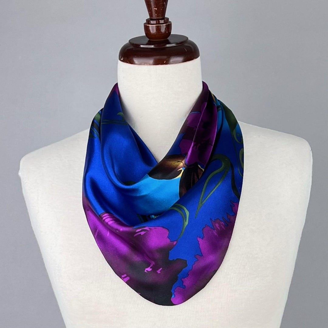 Blue and Purple, Pre-tied Silky Satin Scarf With Magnetic Closure ...