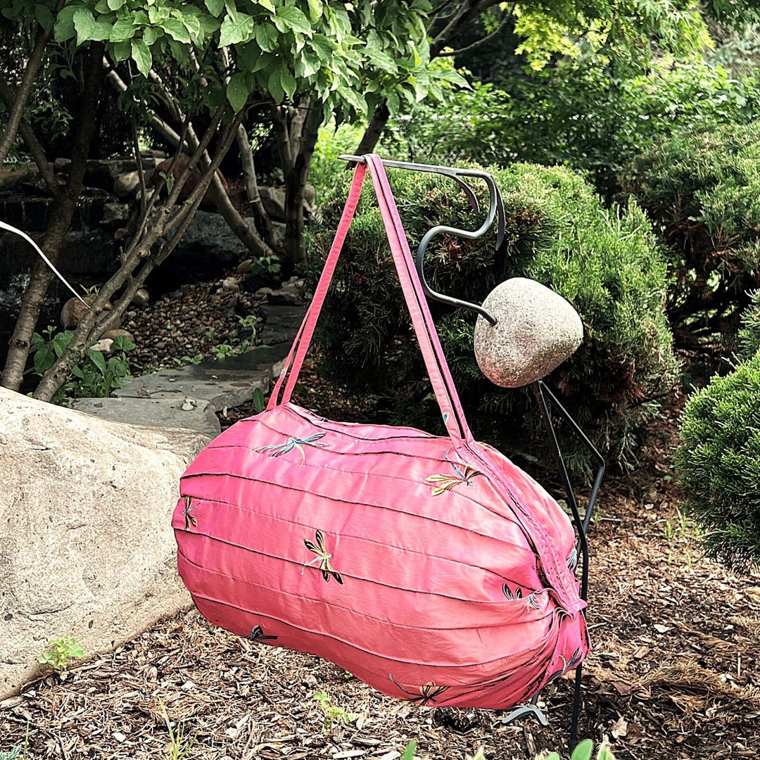 Foldable Tote With Dragonfly Embroidery – Compact Travel & Weekend Bag ...