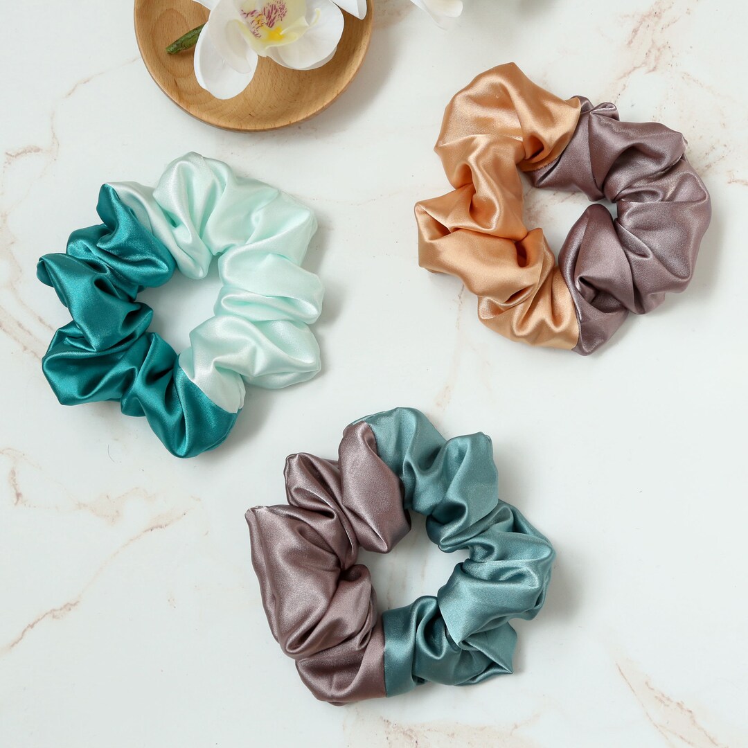 Silky Satin Scrunchies, Two Tones Hair Scrunchies, Large, Soft ...
