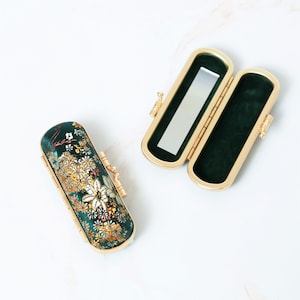 Floral Lipstick Case With Mirror, Gold Frame Travel Cosmetic Organizer ...