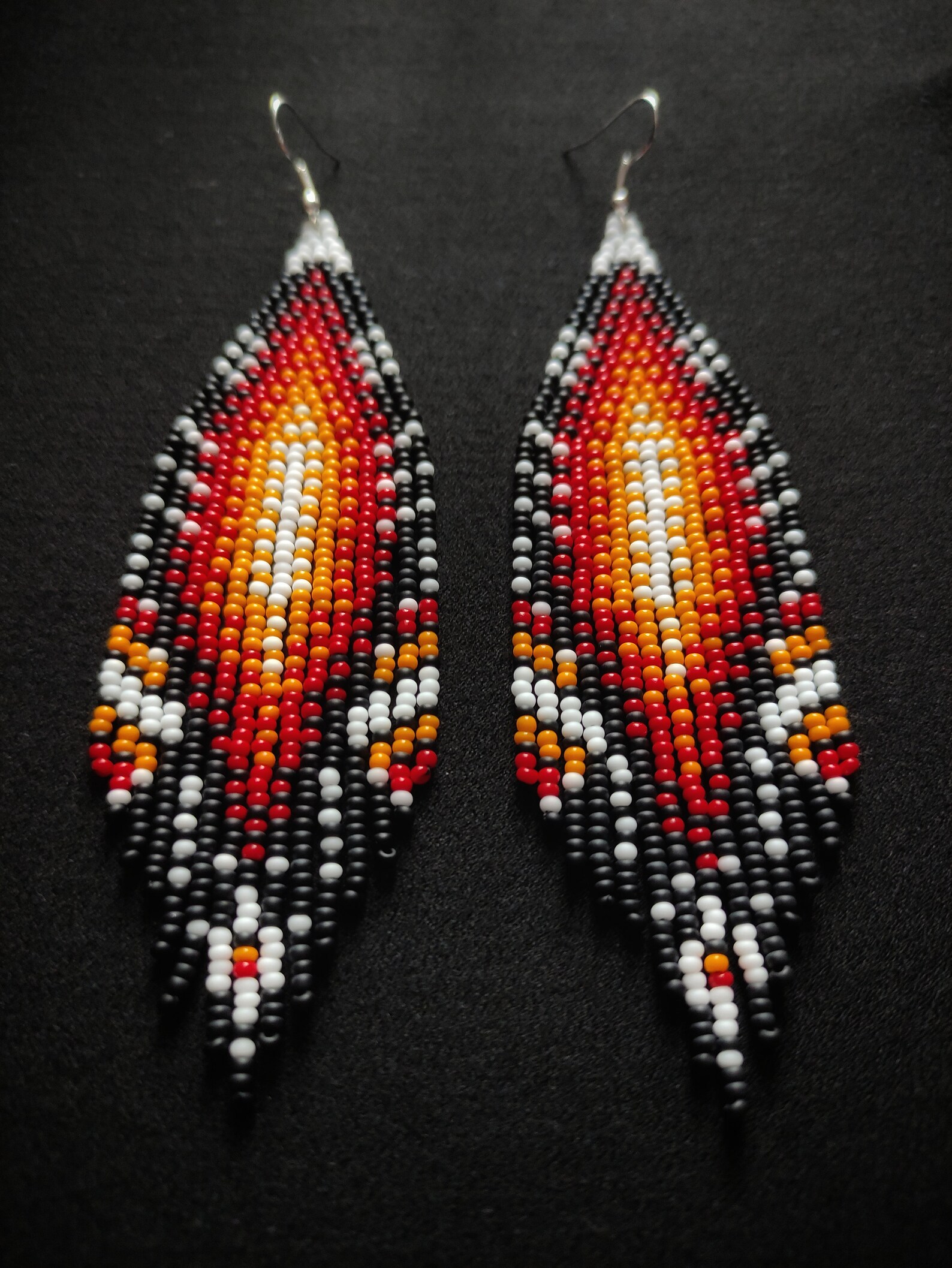 Fire Beaded Earrings Seed Bead Beadwork Fringe Long Tassel | Etsy