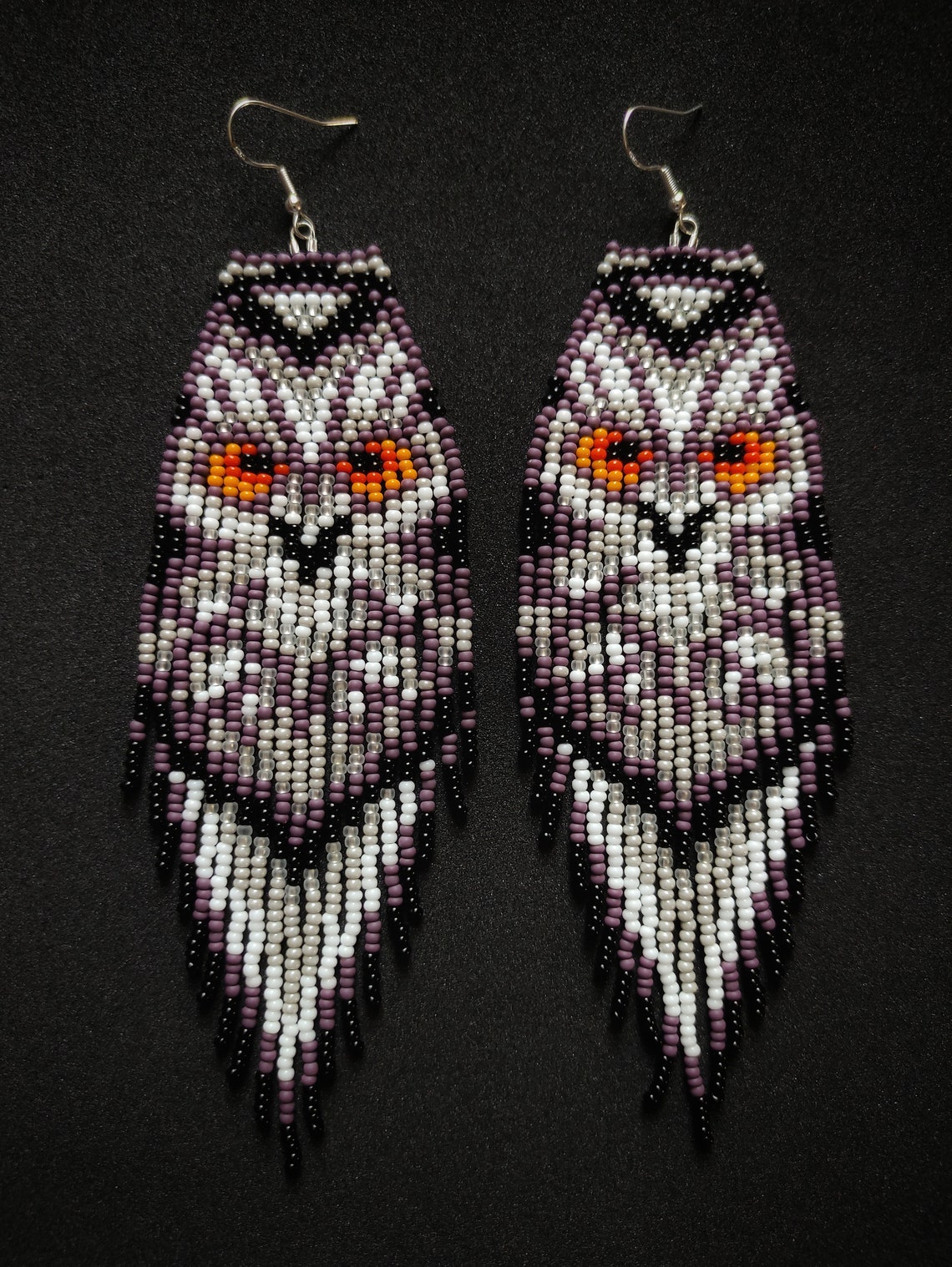 Night Owl Beaded Earrings Seed Bead Beadwork Fringe Seed Bead - Etsy