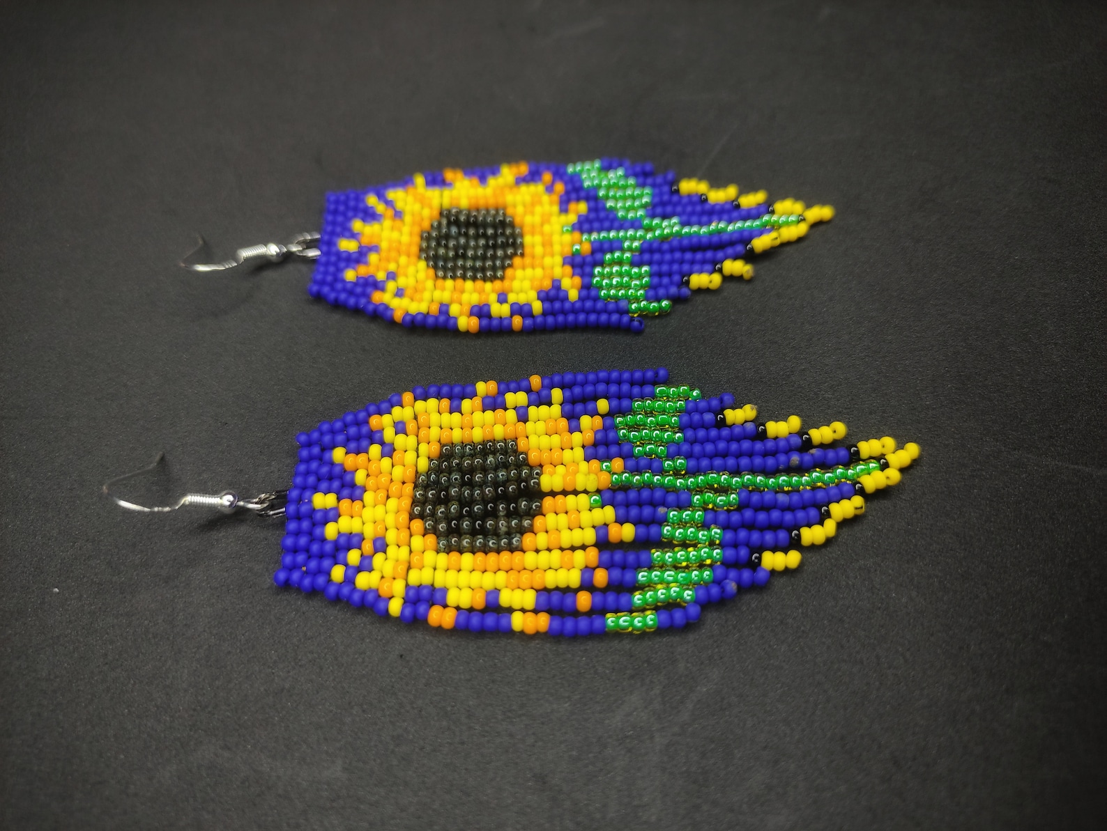 Sunflowers Beaded Earrings Long Fringe Floral Beadwork - Etsy