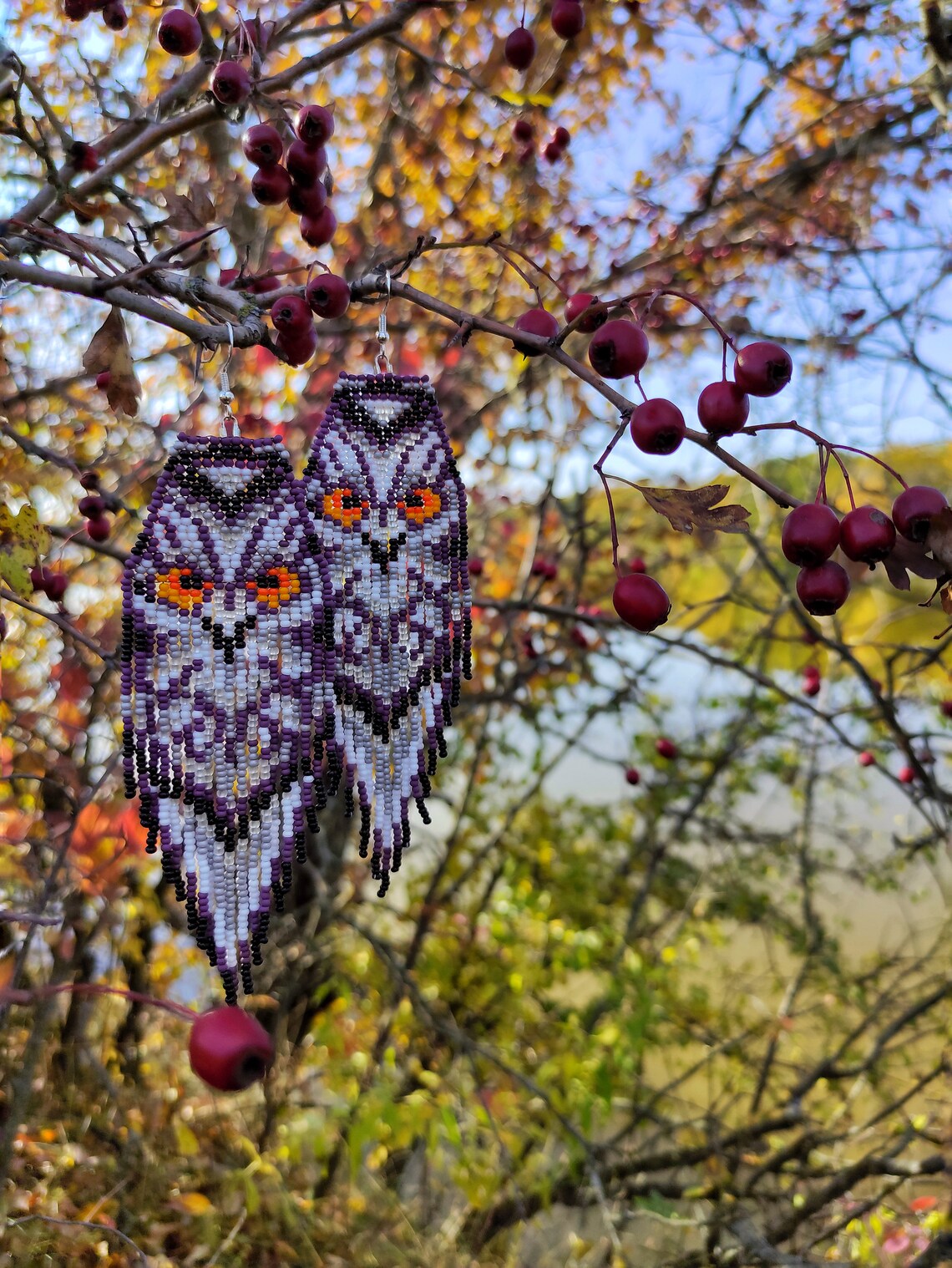 Night Owl Beaded Earrings Seed Bead Beadwork Fringe Seed Bead - Etsy
