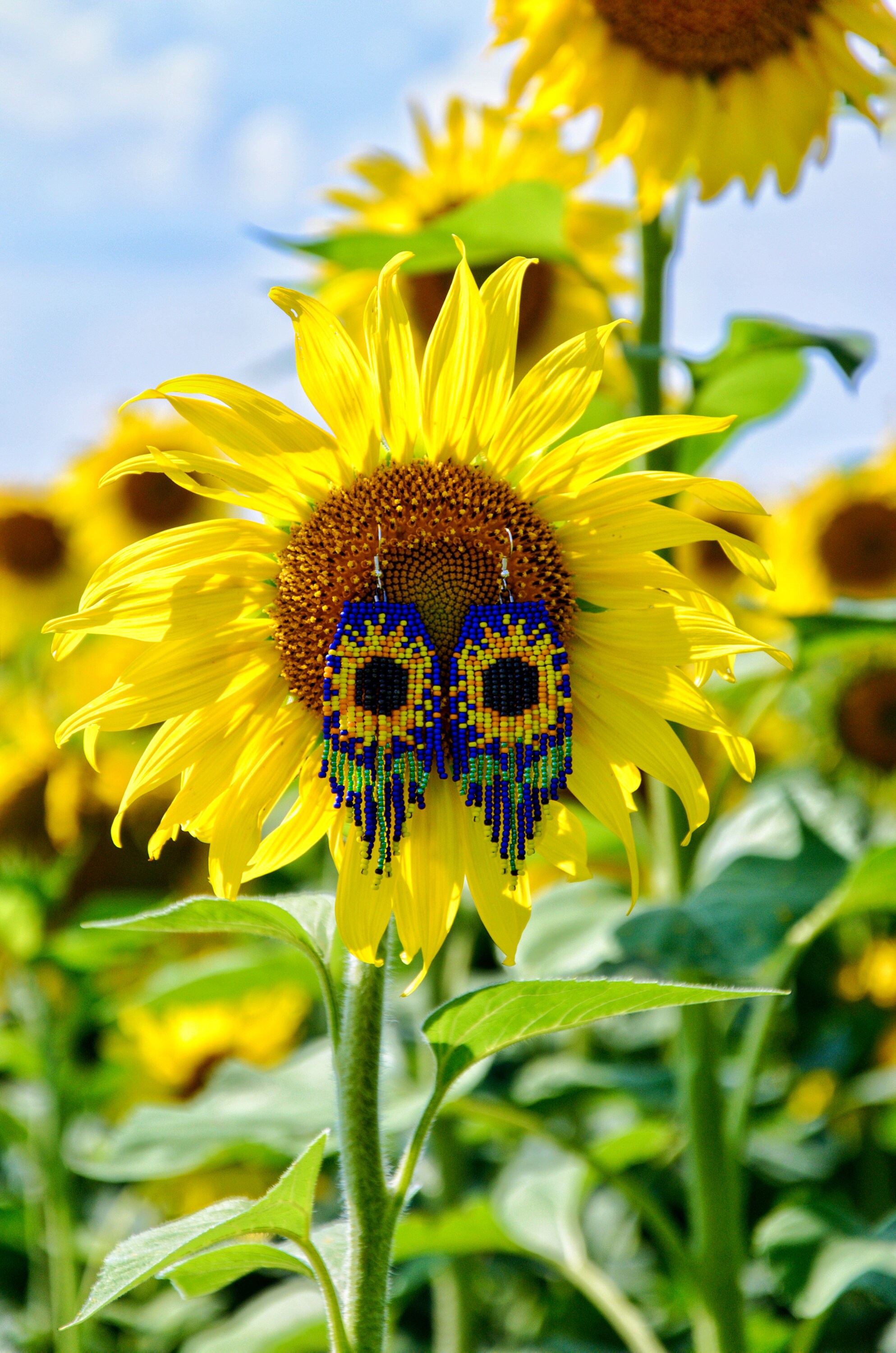 Sunflowers Beaded Earrings Long Fringe Floral Beadwork - Etsy