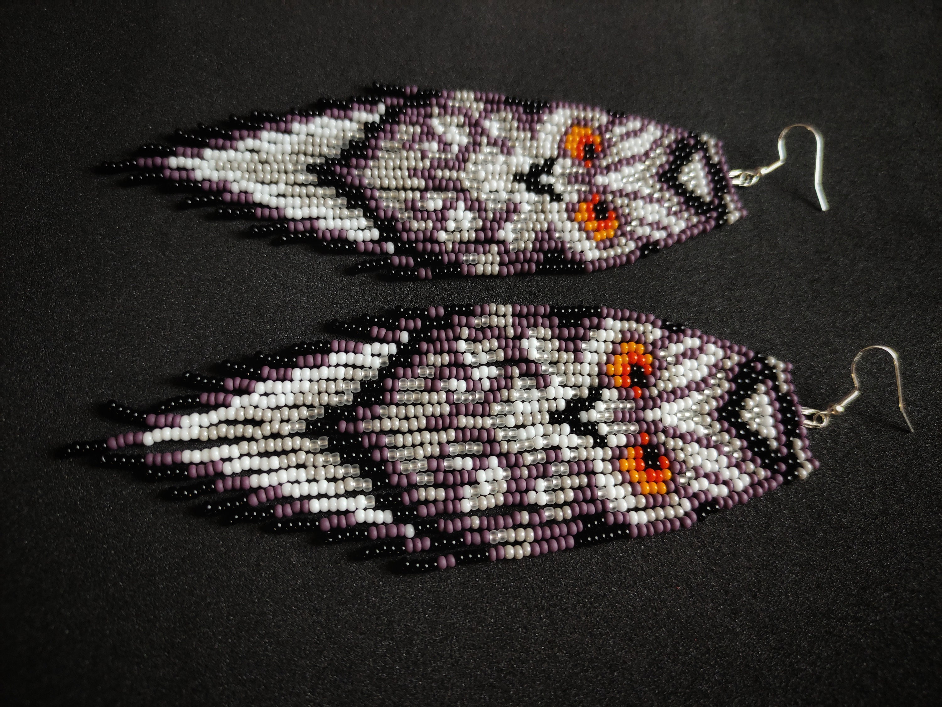Night Owl Beaded Earrings Seed Bead Beadwork Fringe Seed Bead - Etsy