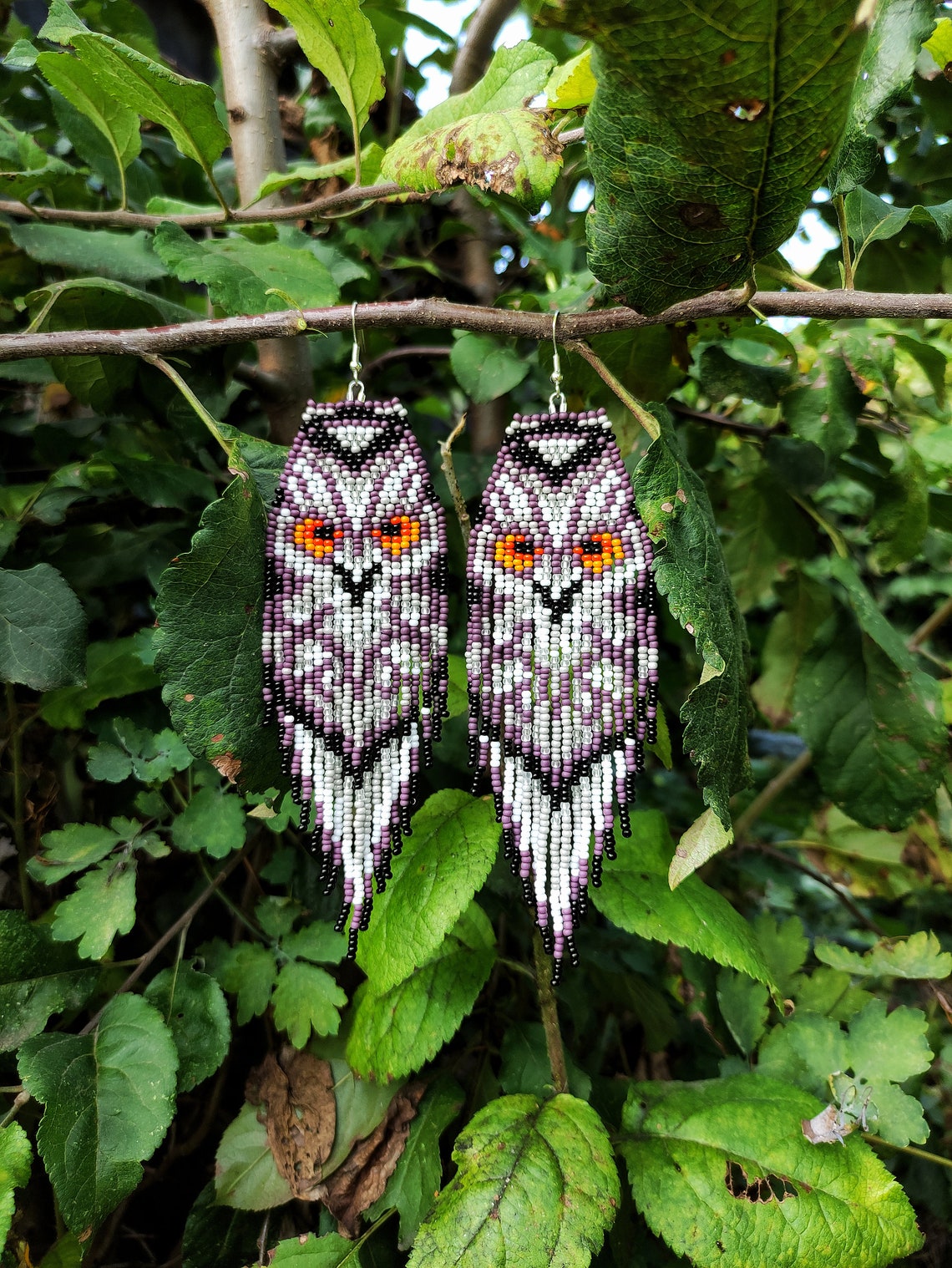 Night Owl Beaded Earrings Seed Bead Beadwork Fringe Seed Bead - Etsy