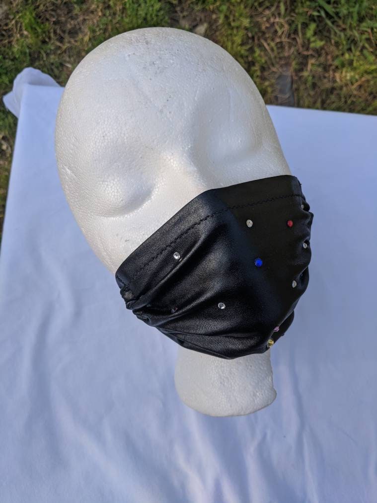 Leather Face Mask Hand Made Faux Leather Face Mask With Rhine Stones ...