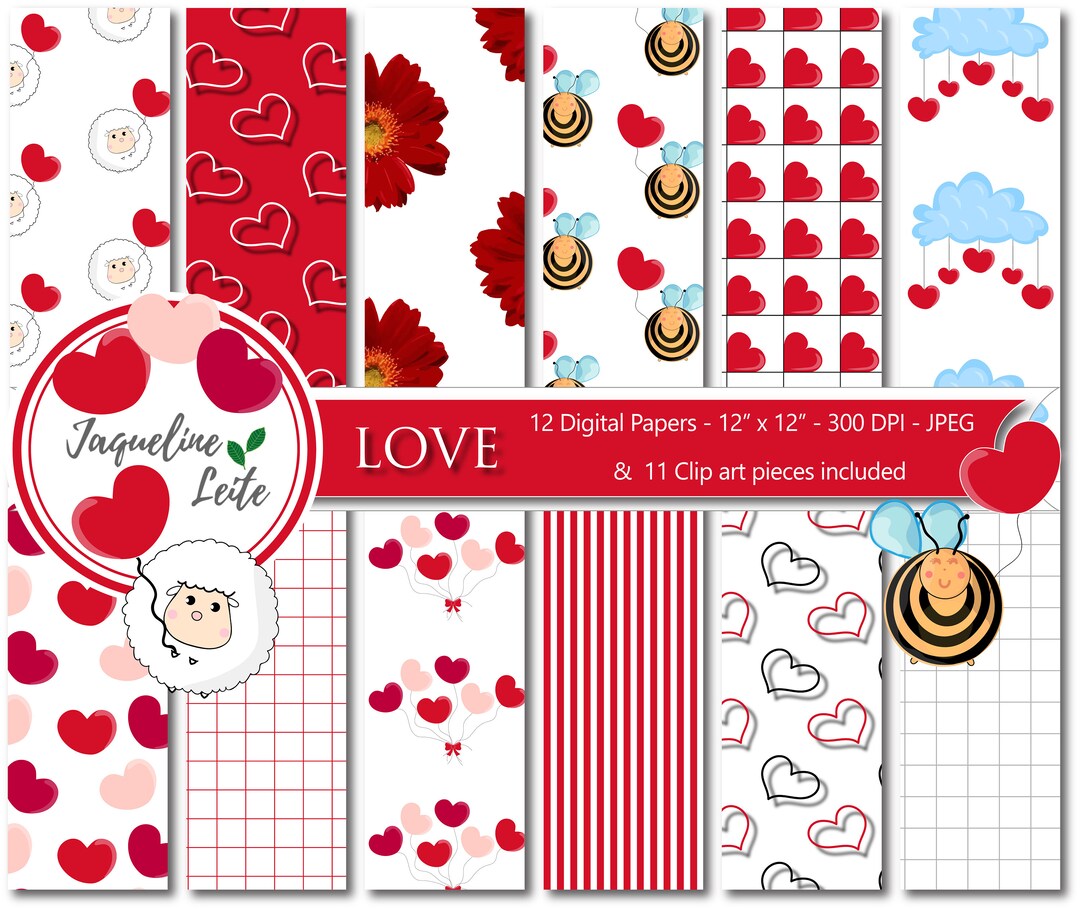 Love Digital Paper, Digital Paper, Love, Valentine's Day Digital Paper ...