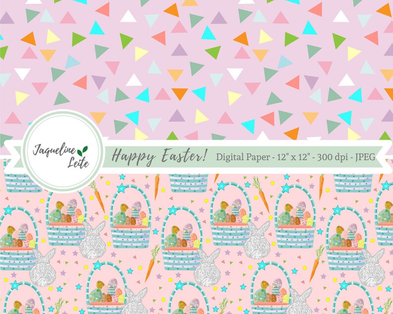 Happy Easter Digital Paper Pack, Digital Papers, Easter Patterns ...