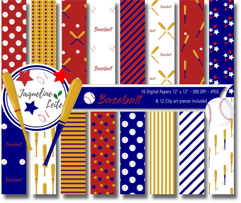 Baseball Digital Paper - 12x12 Digital Scrapbooking Paper - Baseball ...