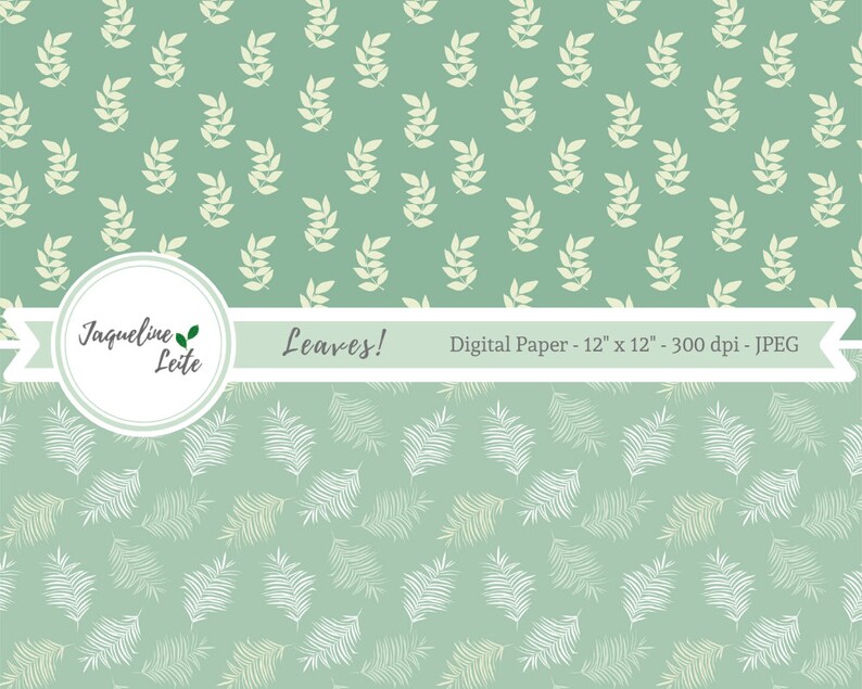 Leaves Digital Papers Green Leaf Background Scrapbooking | Etsy