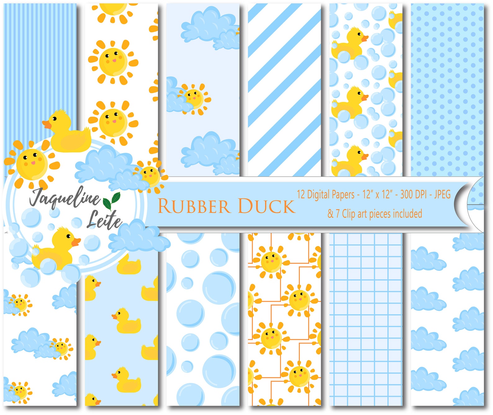 Duck Papers,cute Duck Papers,rubber Duck Digital Paper, Baby Shower ...