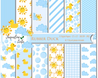 Rubber Duck Digital Paper, Baby Shower, Baptism, Birthday, Scrapbooking ...