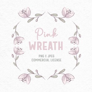 Digital hand drawn floral clipart in pink. Rustic wreath clip | Etsy