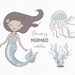 Digital Hand Drawn Mermaid Clipart in Turquoise. Whimsical Sea Clipart ...