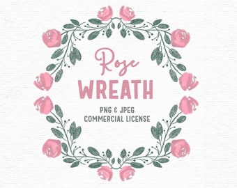 Digital hand drawn floral clipart in pink. Rustic wreath clip | Etsy