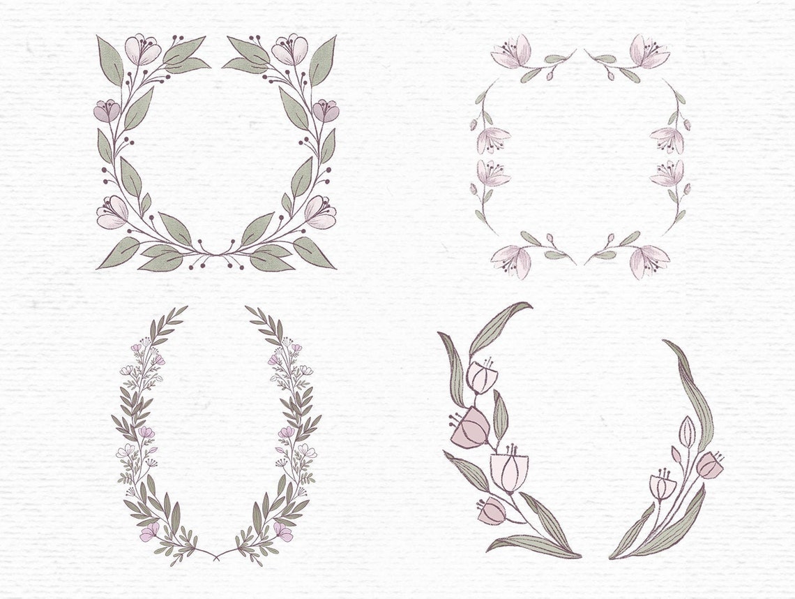 Digital Hand Drawn Floral Frames Clipart Bundle in Pink. - Etsy
