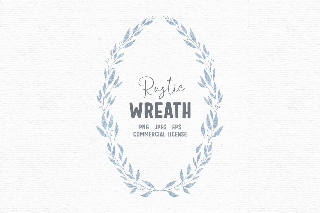 Digital Rustic Flower Wreath Clipart in Blue. Rustic Greenery Clipart ...