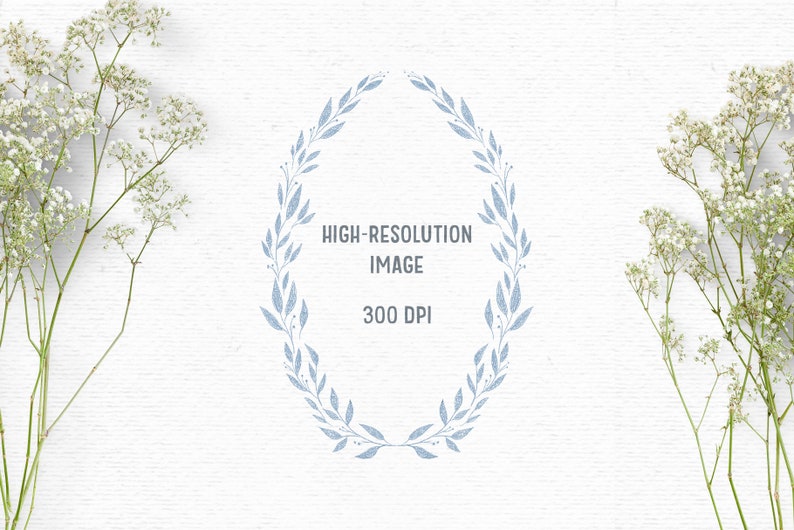Digital Rustic Flower Wreath Clipart in Blue. Rustic Greenery | Etsy