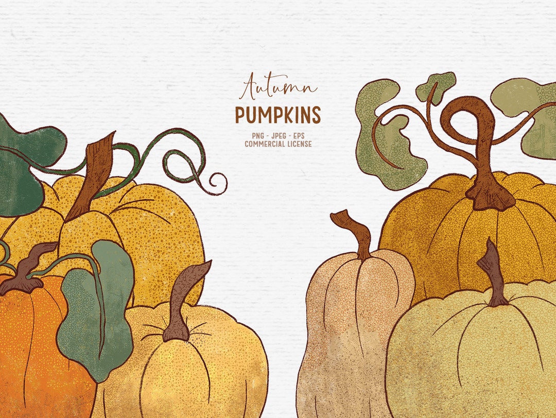 Digital Hand Drawn Rustic Pumpkin Clipart. Traditional Fall Clipart for ...