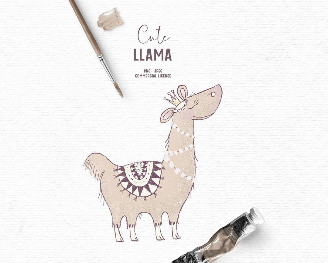 Digital Hand Drawn Cute Llama Clipart in Brown. Beige Whimsical Animal ...