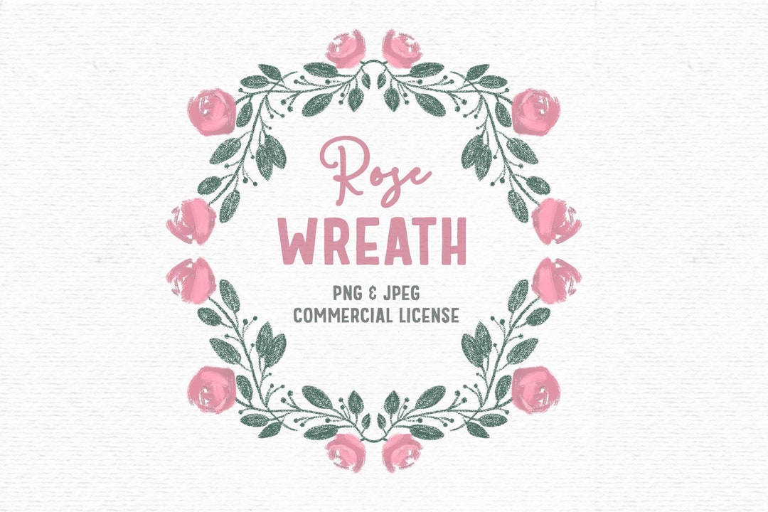 Digital Hand Drawn Floral Clipart in Pink. Rustic Rose Wreath Clip Art ...